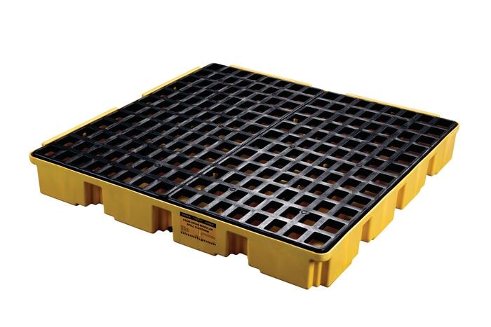 Yellow 4 Drum Modular Spill Containment Platform With Drain | 1635D | Eagle