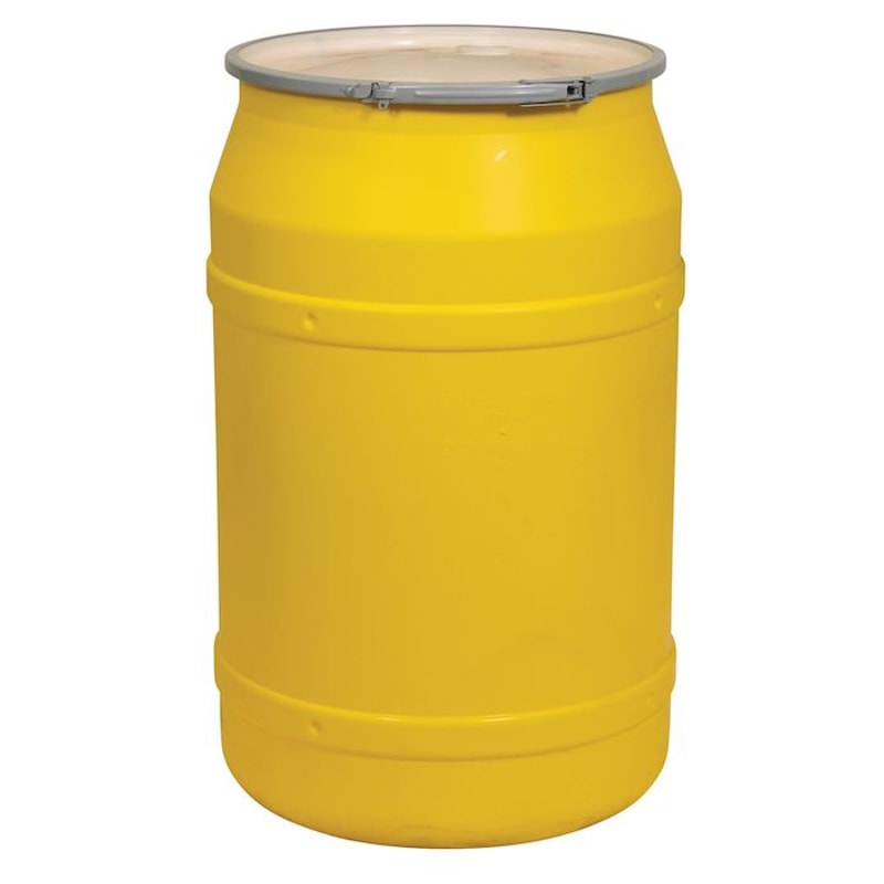 Yellow 55 Gal Poly Drum Metal Lever-Lock | Bung Holes | 1656MBG | Eagle