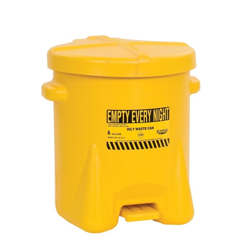 6 Gallon Yellow Plastic Oily Waste Can | Self Close | 933FLY | Eagle