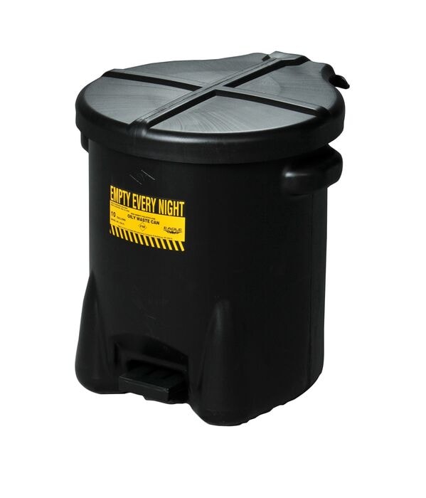10 Gallon Black Plastic Oily Waste Can | Self Close | 935FLBLK | Eagle