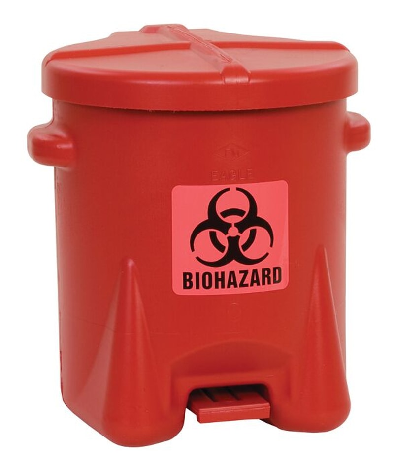 6 Gallon Red Plastic BioHZD Waste Can | Foot-Operated | 943BIO | Eagle